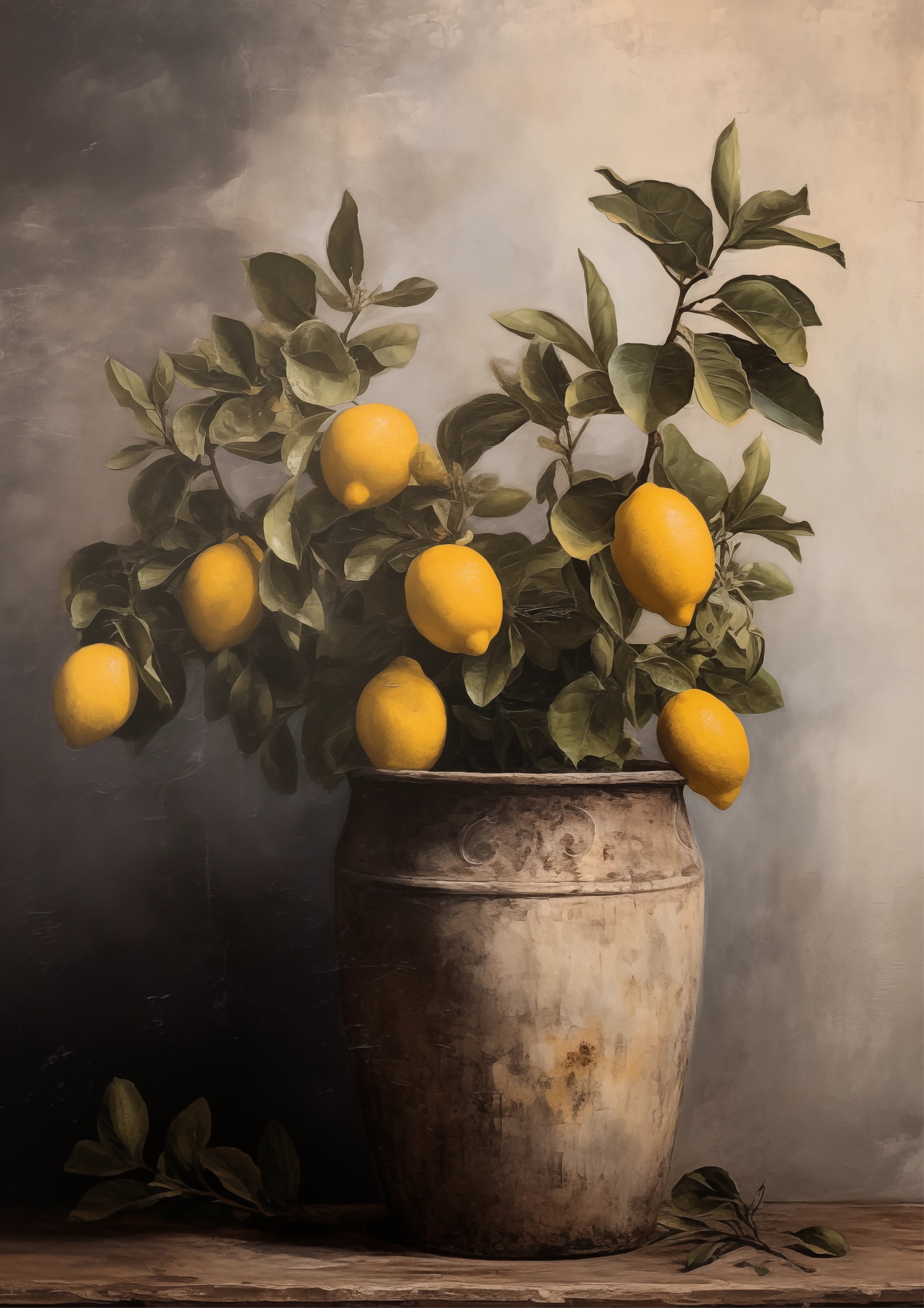 Vintage Lemon Tree Painting: Farmhouse Kitchen Still Life (printable ...
