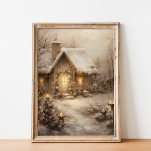 PRINTABLE Winter Cabin Art Print, Christmas Winter Wonderland Print ...
