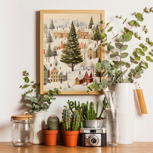 Christmas Village Print: Snowy Winter Town, Holiday Decor (digital ...