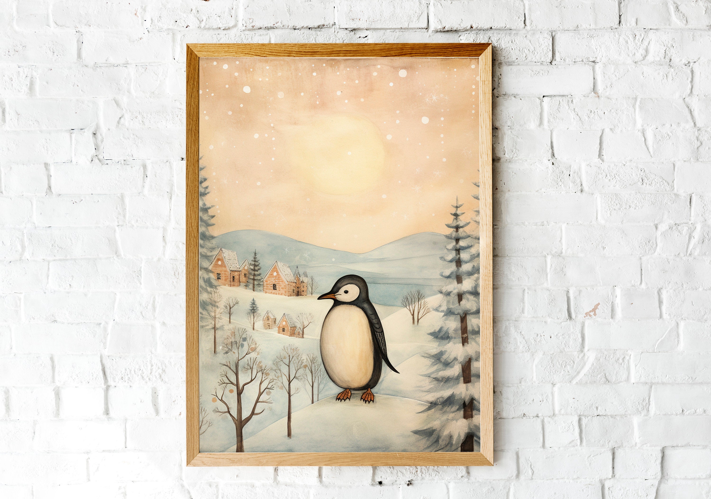 Penguin Cute Poster, Penguin Printable Wall Art, Winter Holiday Penguin ...