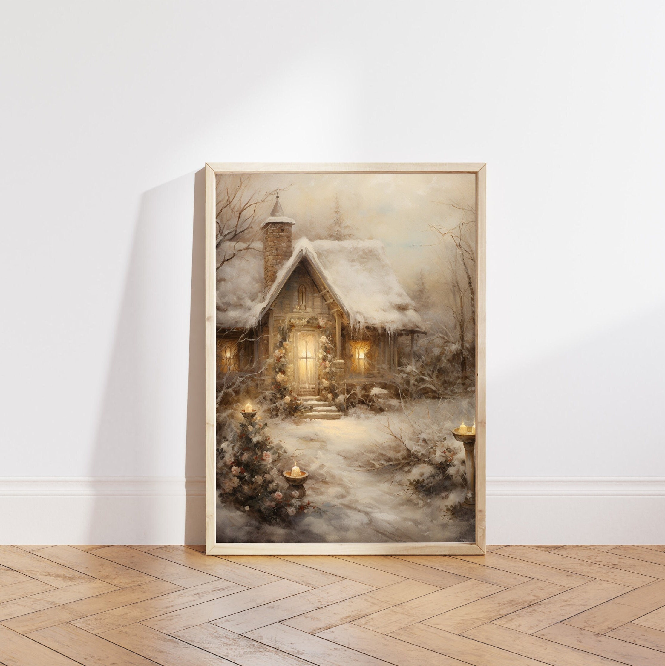 PRINTABLE Winter Cabin Art Print, Christmas Winter Wonderland Print ...