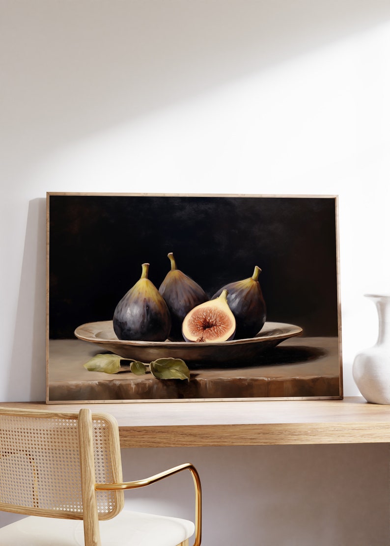 Fig Art Print, Moody Figs Painting, PRINTABLE, Vintage Fruit Still Life ...
