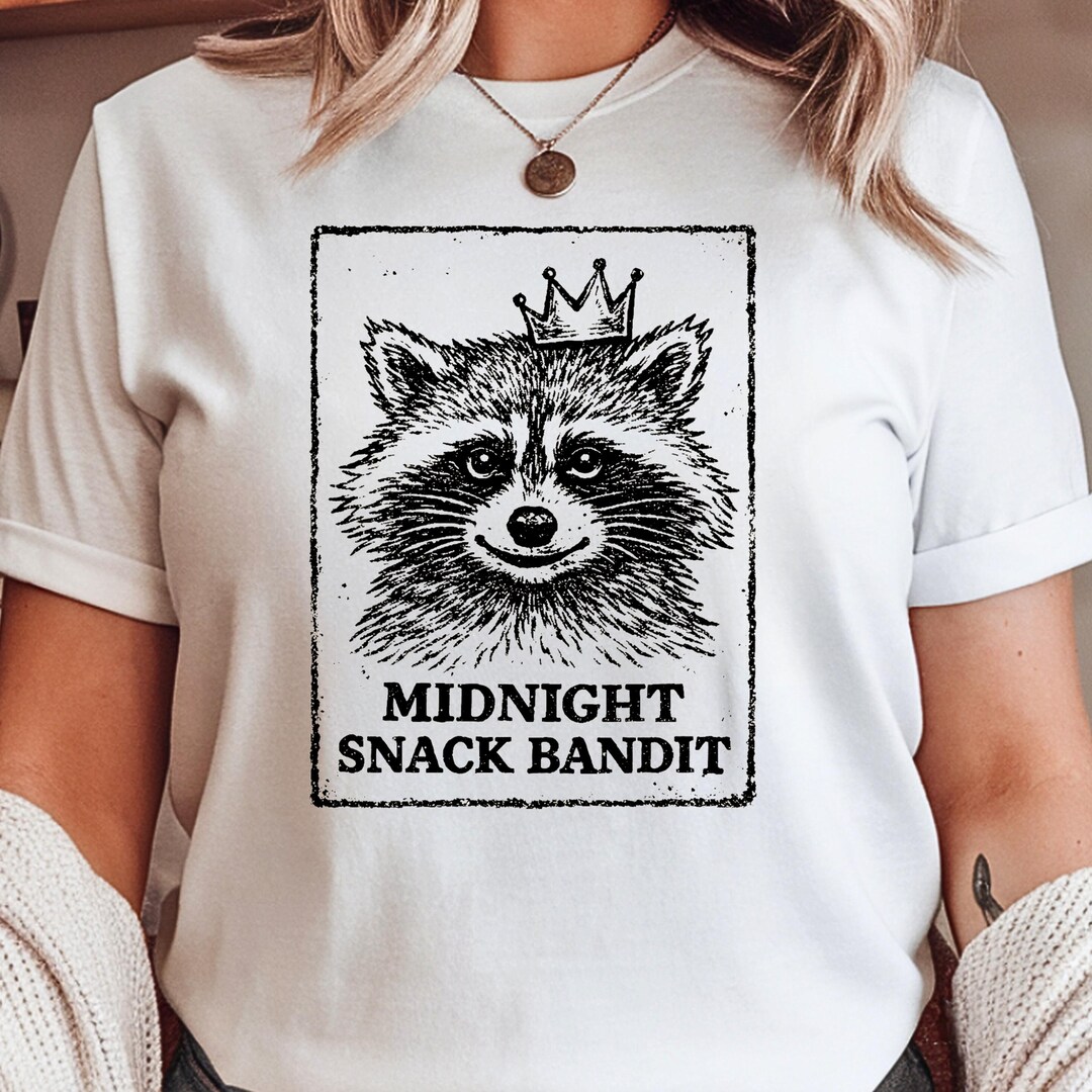 Raccoon Shirt Midnight Snack Bandit Vintage Crown Illustration Quirky ...