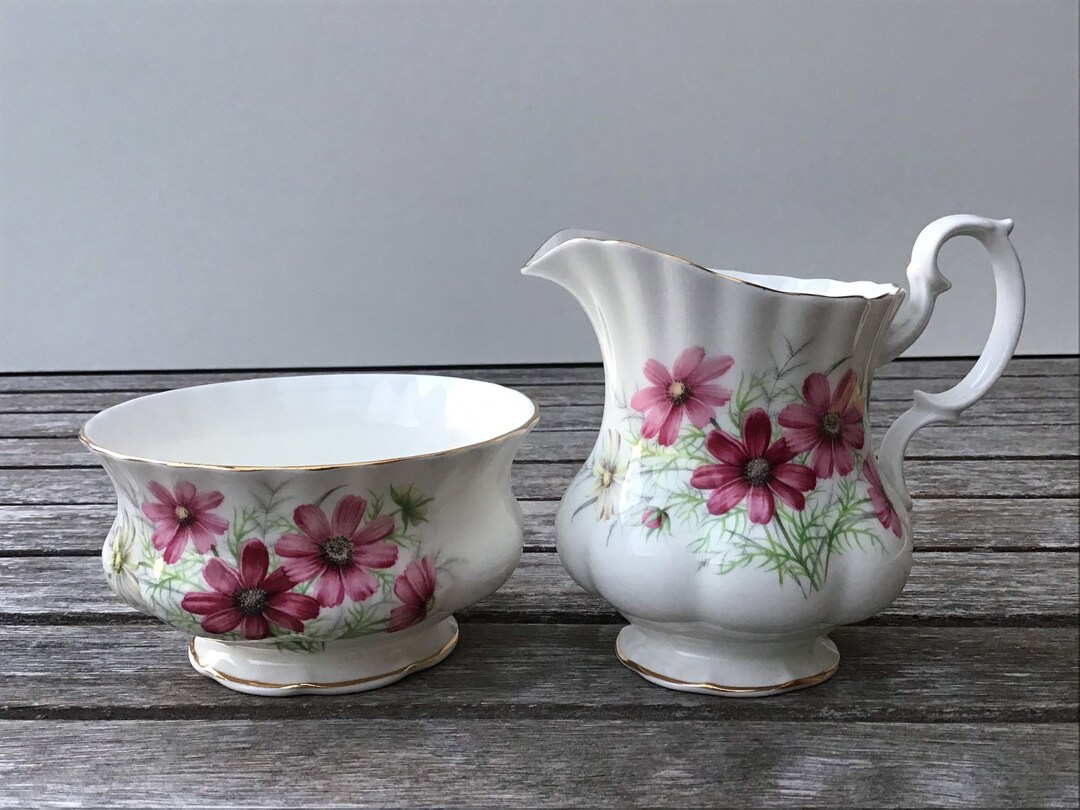 Royal Albert Cream & Sugar Montrose Shape Pink Cosmos Pattern ...