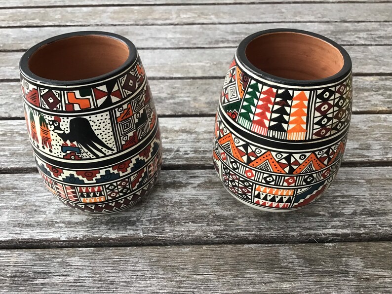 Raqchi Peru Earthenware Pottery Cups Beakers Inca Motifs Andes 3 3/4 - Etsy