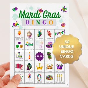 Mardi Gras Bingo Game, Mardi Gras Printable Game for Kids and Family ...