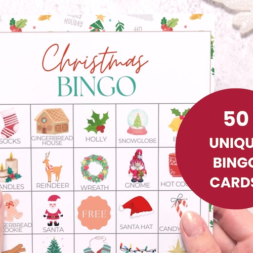 50 Christmas Bingo Cards Printable Fun Christmas Party Game - Etsy