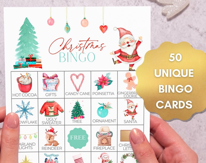 Christmas Bingo Printable Game for Kids, Family and Friends, 50 Unique ...