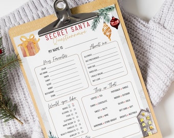 Secret Santa Survey Questionnaire for Kids Adults and - Etsy