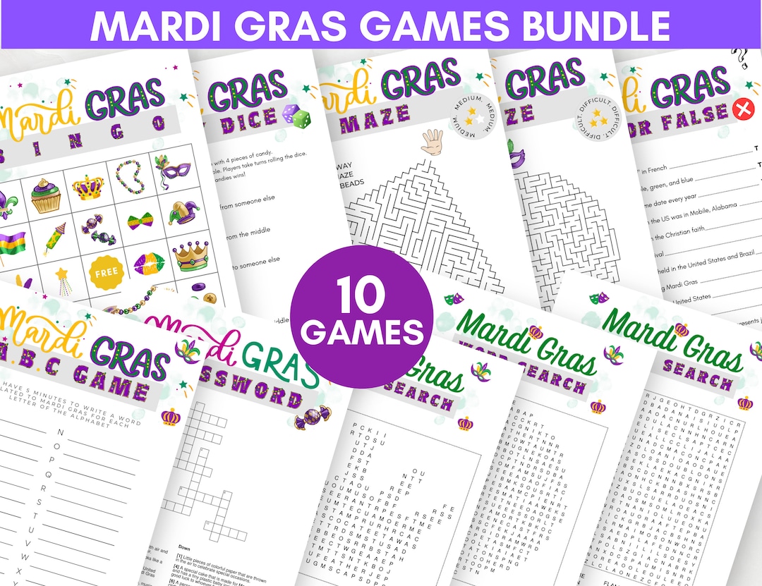 Mardi Gras Party Game, Mardi Gras Games Bundles, Mardi Gras Printable ...