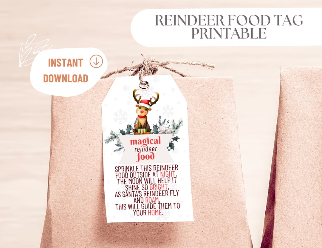 Magic Reindeer Food Tag Printable Card, Reindeer Food Treats Label for ...