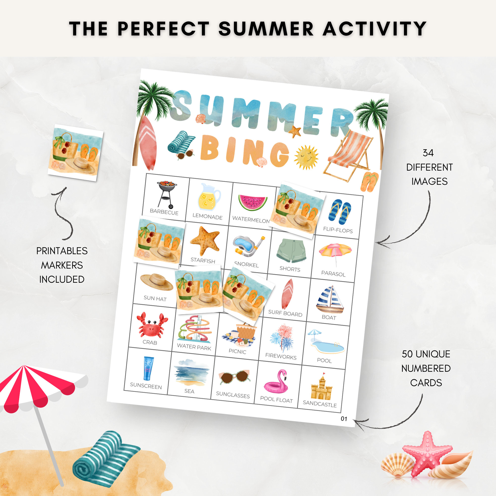 Printable Summer Bingo Game Beach Bingo Party Fun Summer - Etsy
