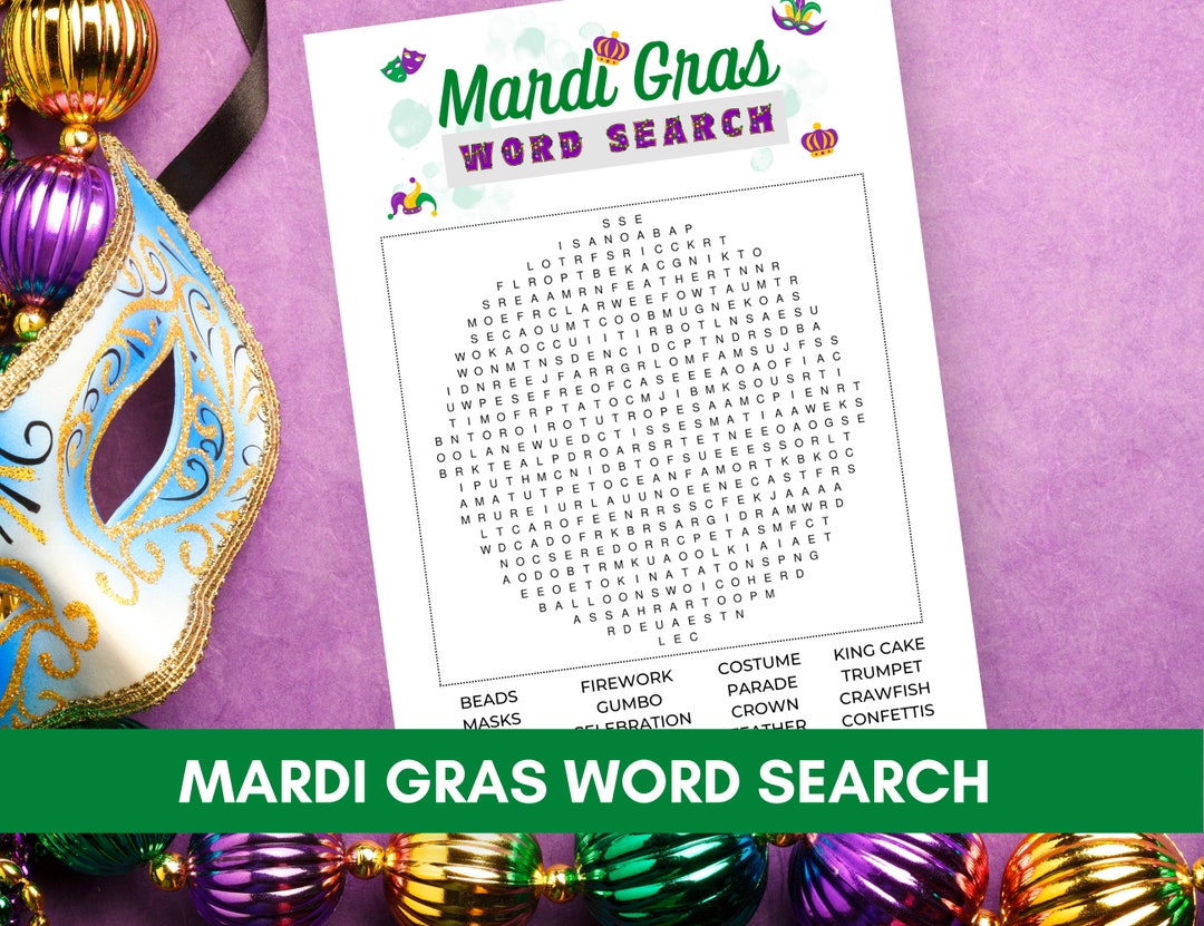 2nd Grade Mardi Gras Word Search Printable for Kids,printable Mardi ...