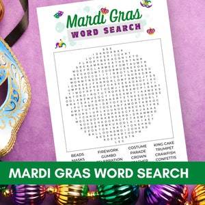 2nd Grade Mardi Gras Word Search Printable for Kids,printable Mardi ...