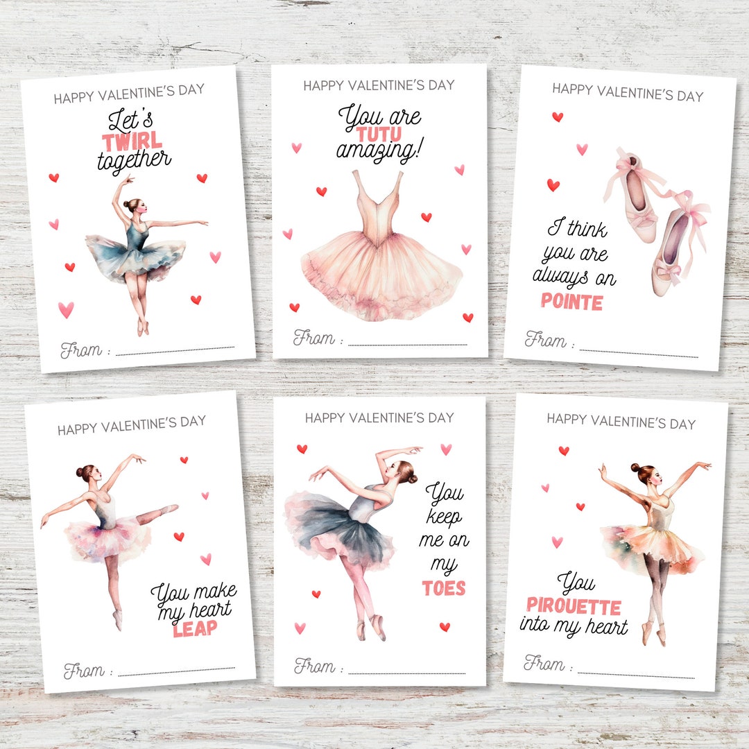 Printable Ballet Valentines Card Girls, Ballerina Valentines Day Card ...