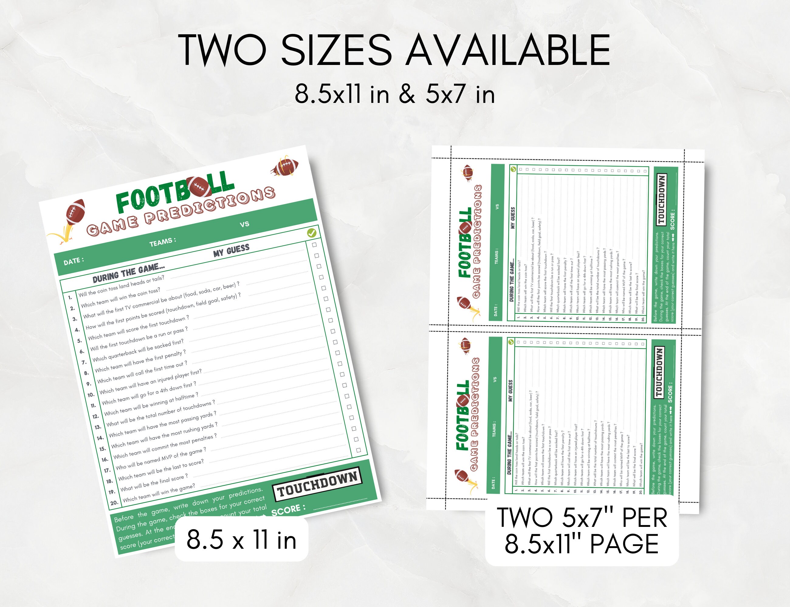 Football Game Predictions, Super Football Party Game, Printable ...