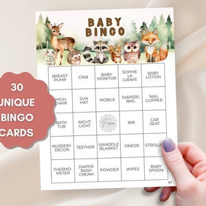 Woodland Baby Shower Bingo Cards Prefilled, Woodland Themed, Animal ...