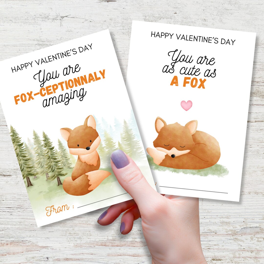 Printable Fox Valentines Card for Kids, Cute Forest Animal Valentines ...