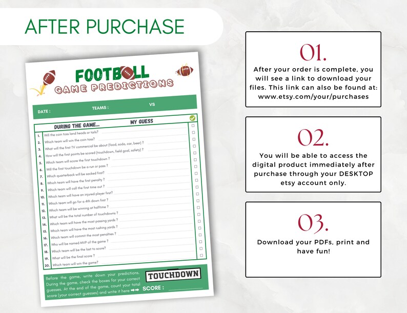 Football Game Predictions, Super Football Party Game, Printable ...