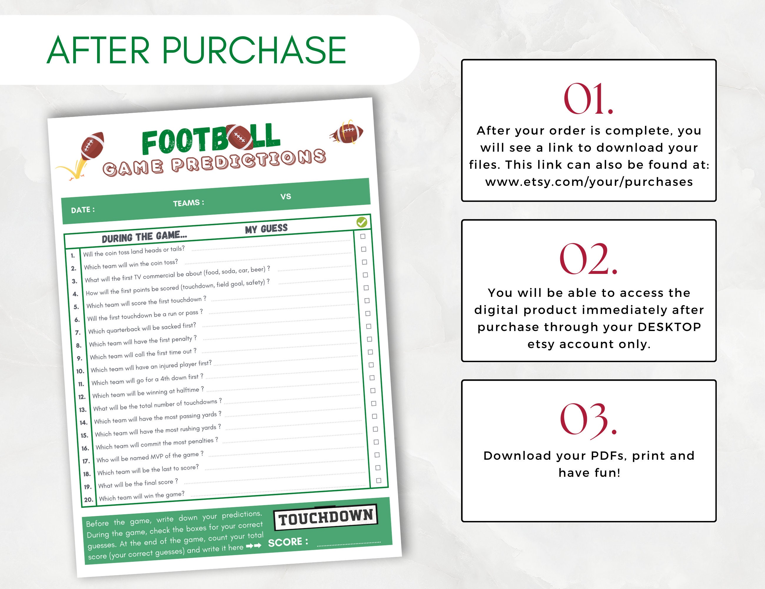 Football Game Predictions, Super Football Party Game, Printable ...