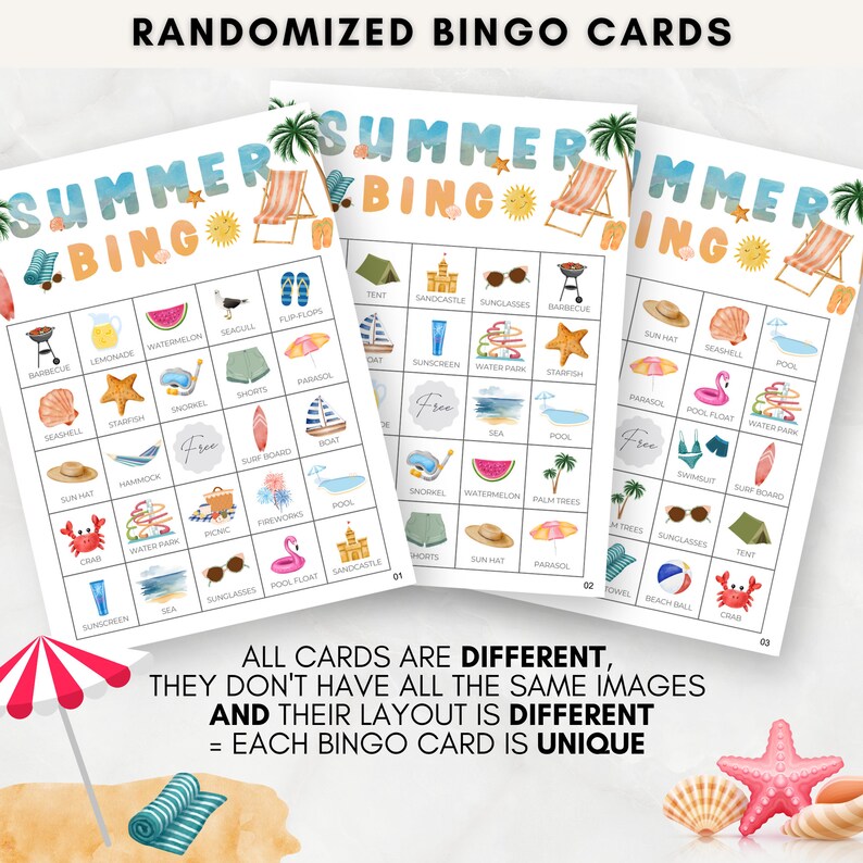 Printable Summer Bingo Game Beach Bingo Party Fun Summer - Etsy