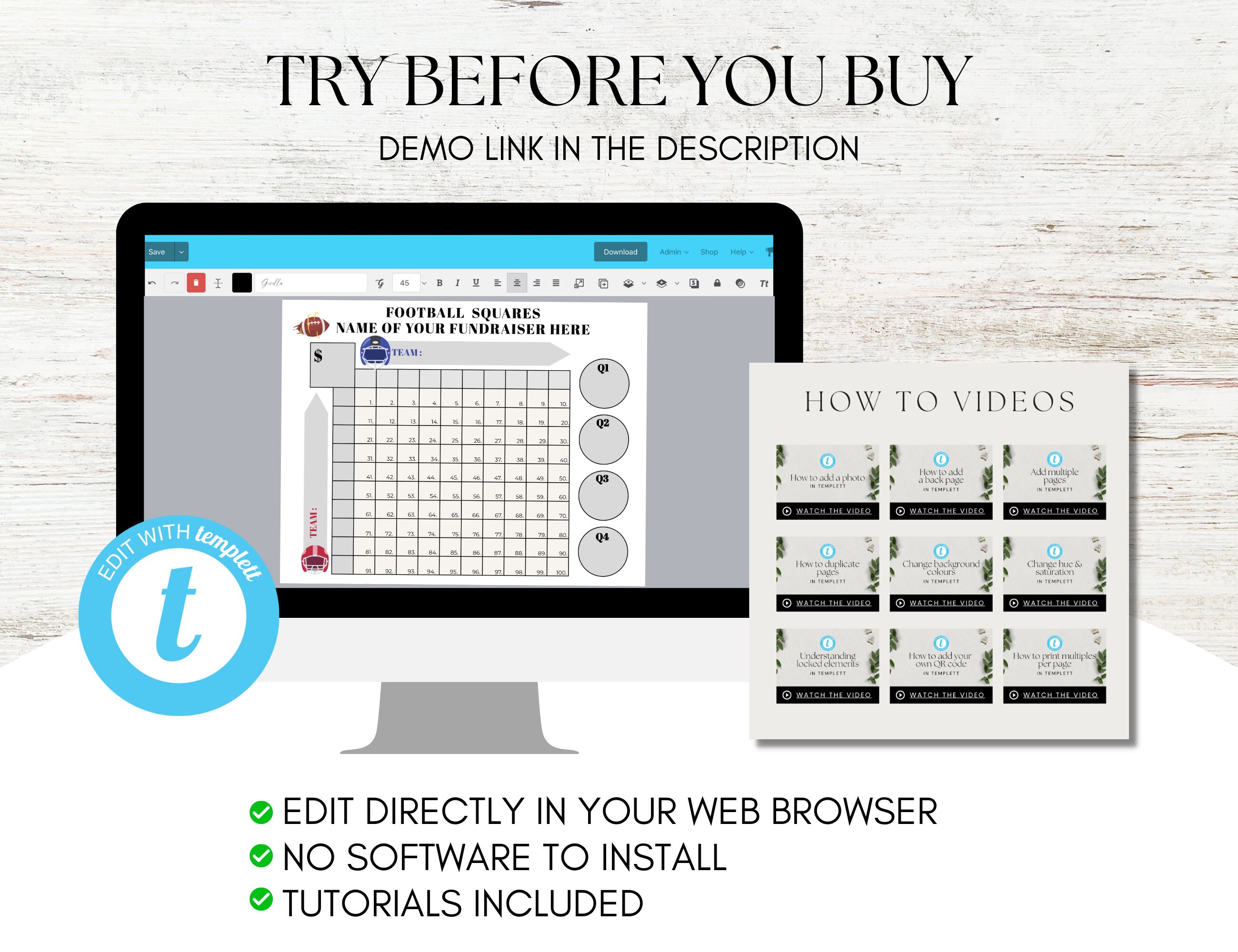 Editable Football Fundraiser Squares 100 Squares Template - Etsy