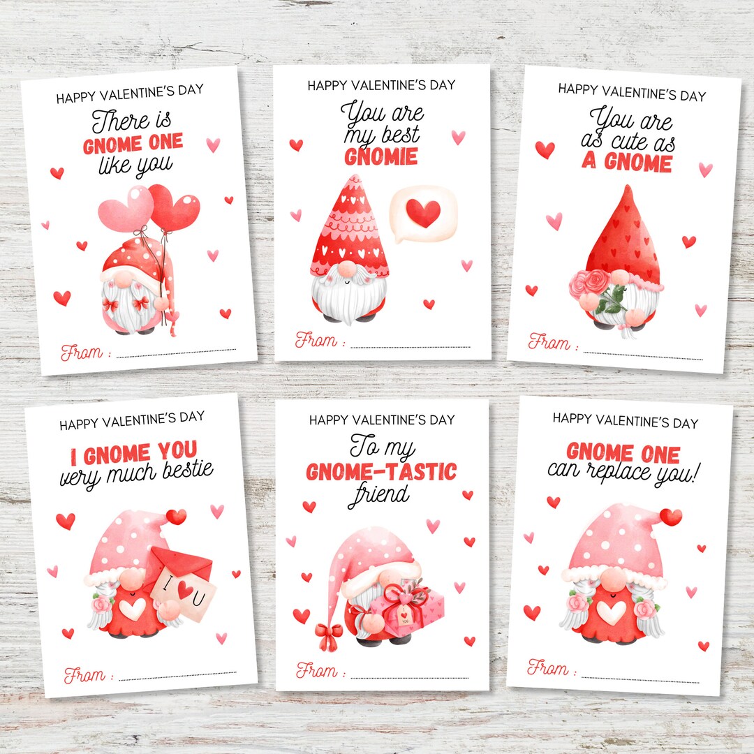 Printable Gnome Valentines Day Card for Kids, School Valentines Card ...