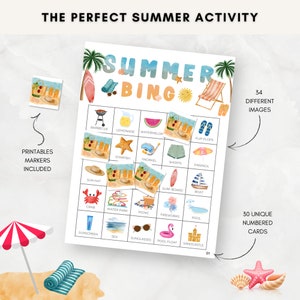 Summer Bingo Game, Beach Bingo Party Game, Fun Summer Activity for Kids ...