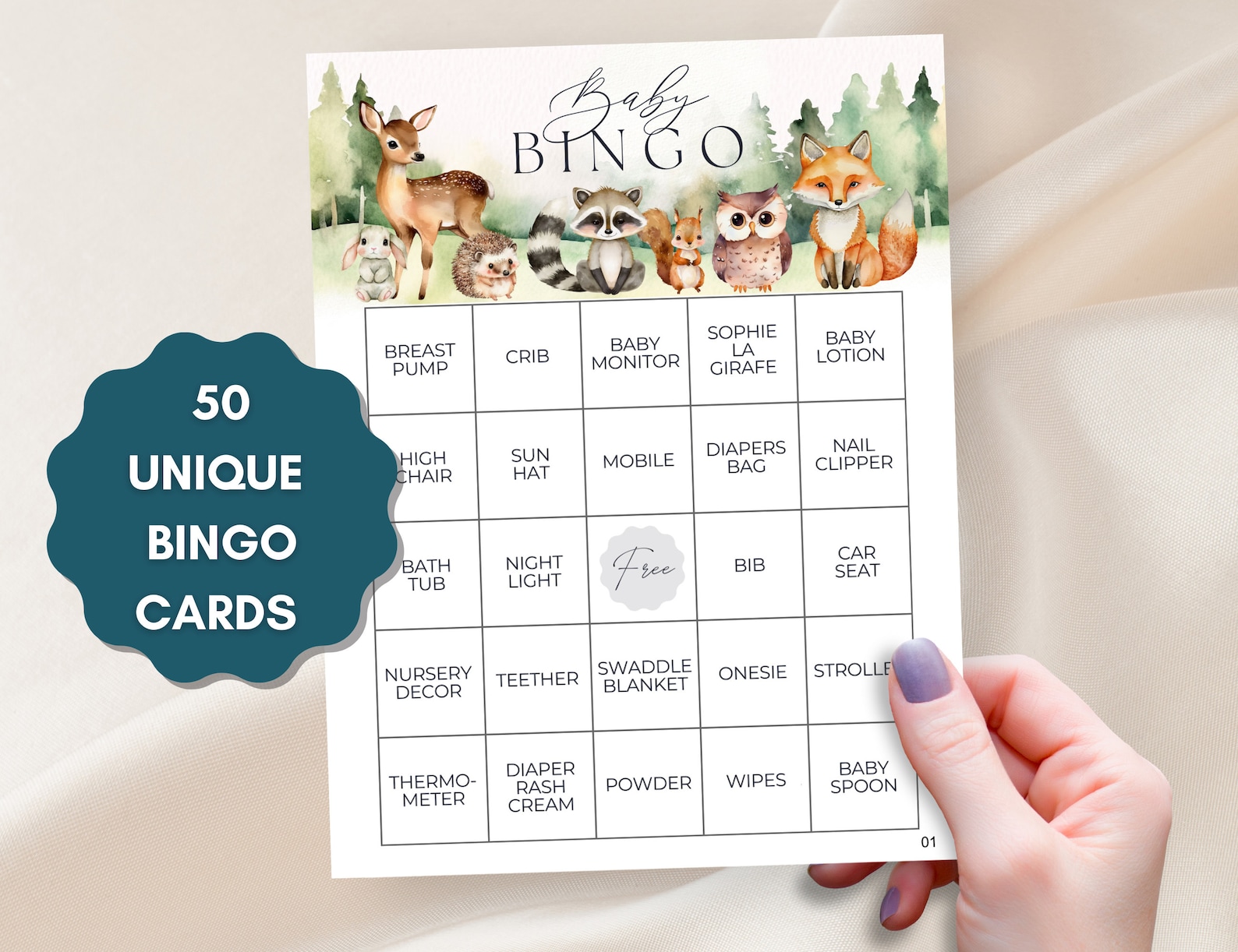 Woodland Baby Shower Bingo Prefilled Cards, Woodland Animals Theme ...
