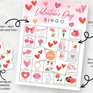 Valentines Bingo Cards for Kids, Printable Valentines Day Bingo Cards ...