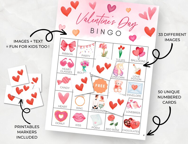 Valentines Bingo Cards for Kids Printable Valentines Day - Etsy
