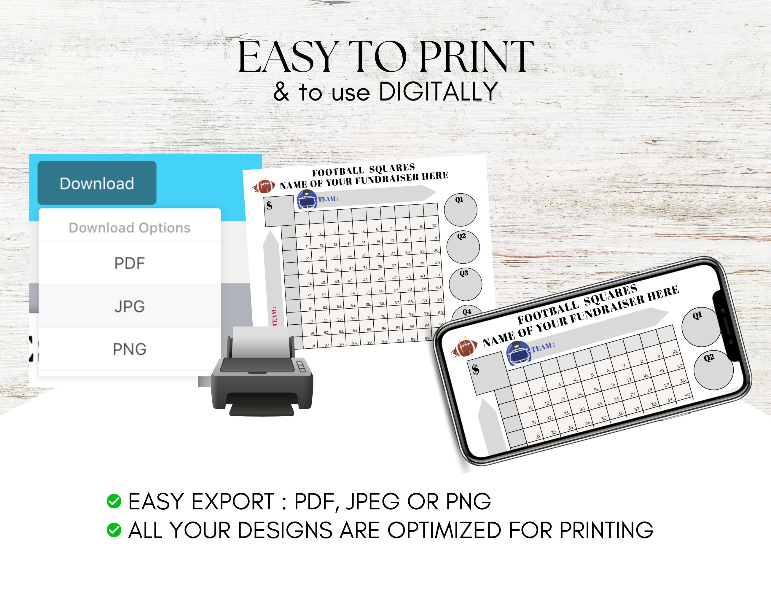 Editable Football Fundraiser Squares 100 Squares Template - Etsy
