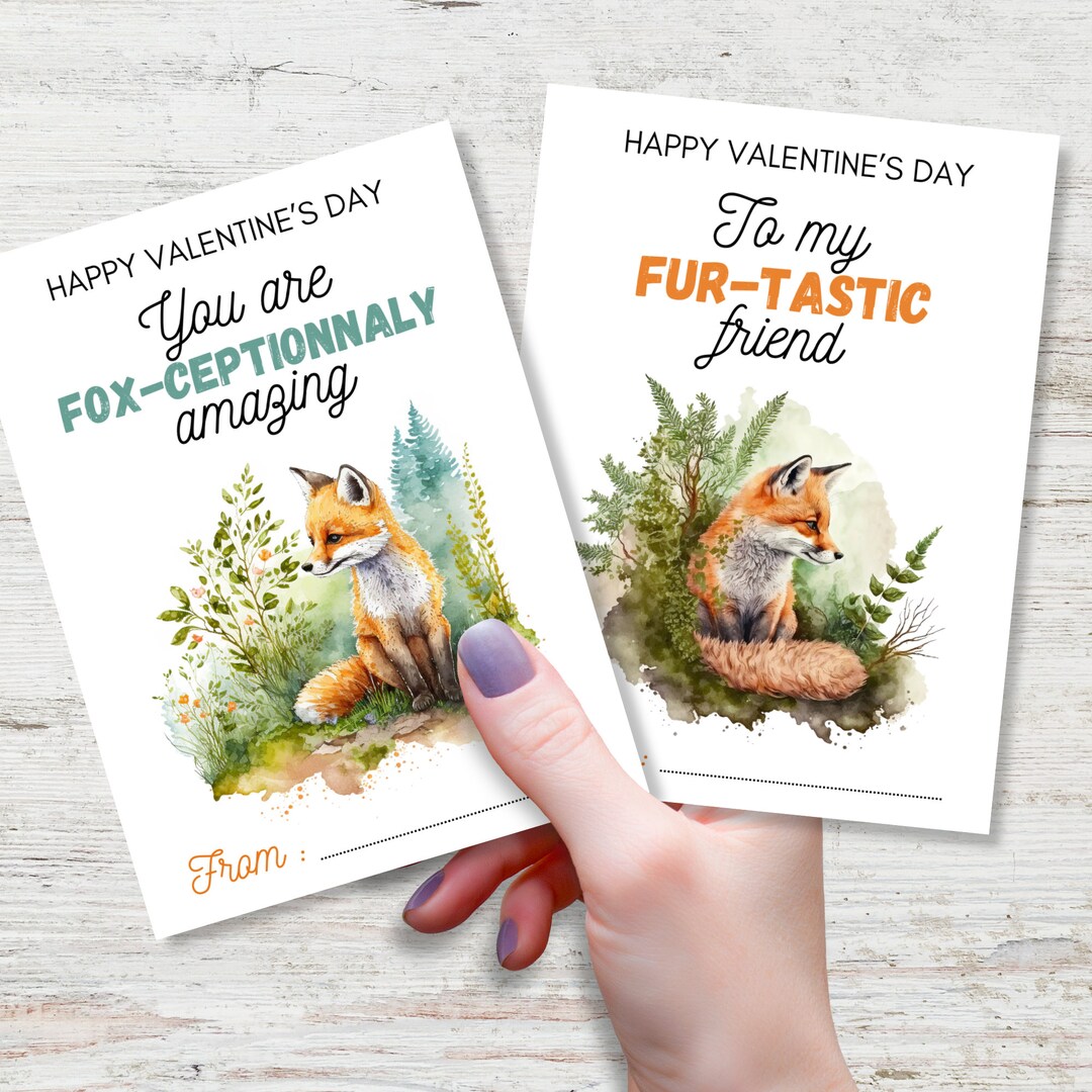 Printable Fox Valentines Card for Kids, Woodland Valentines Day Card ...