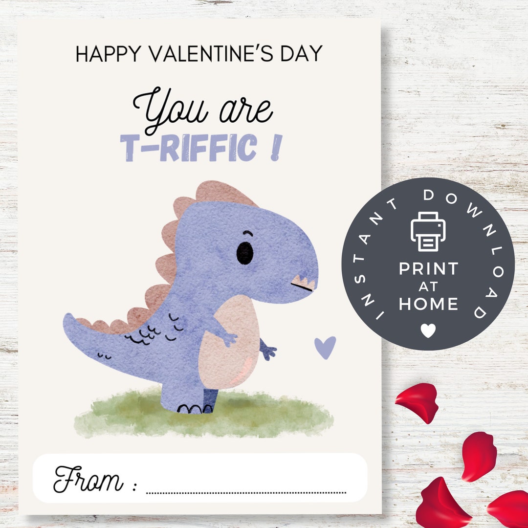 Dinosaur Valentines Day Cards for Kids, Cute Dino Printable Valentines ...