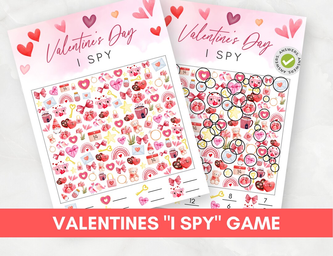 Valentine I Spy Game Printable for Kids,printable Valentines Day Games ...
