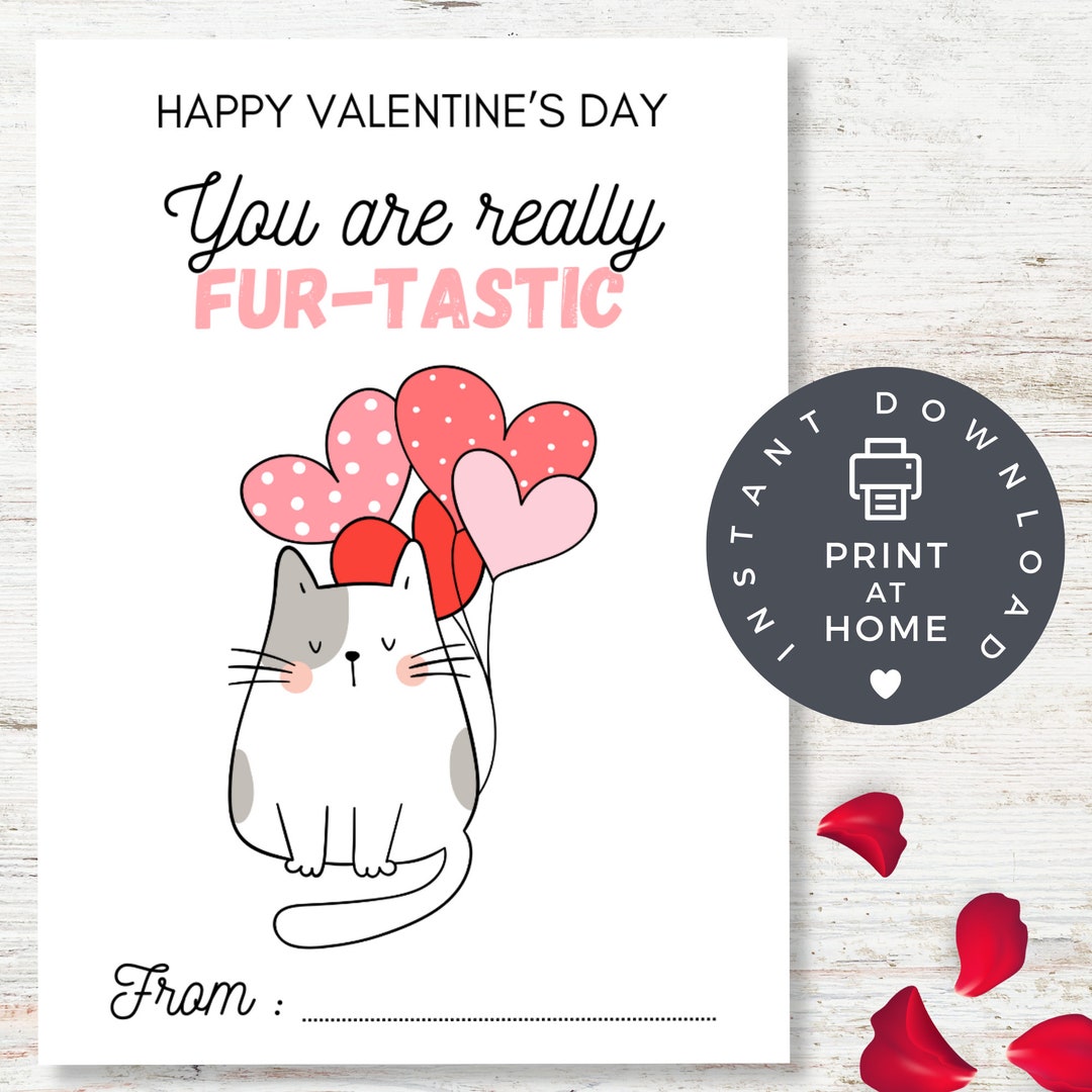 Cat Valentines Day Cards for Kids, Cute Kitty Printable Valentines ...