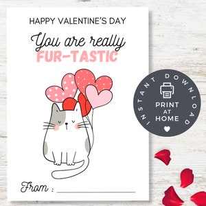 Cat Valentines Day Cards for Kids, Cute Kitty Printable Valentines ...