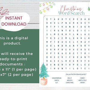 Christmas Word Search Puzzle Printable PDF, Easy Christmas Game for ...
