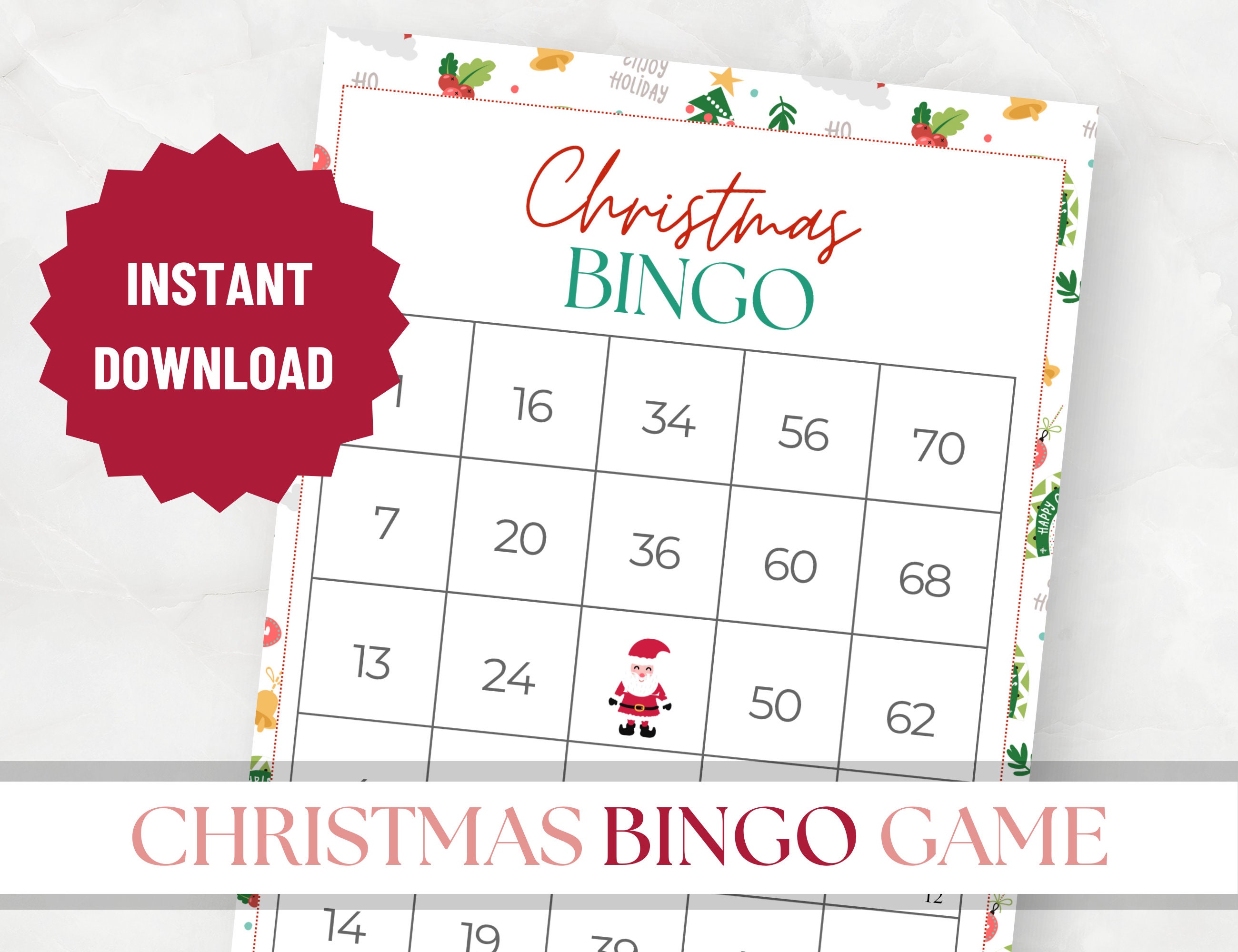 Christmas Bingo Cards With Numbers, Printable Fun Game for Kids Family ...
