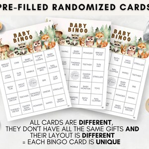 Woodland Baby Shower Bingo Cards Prefilled, Woodland Themed, Animal ...