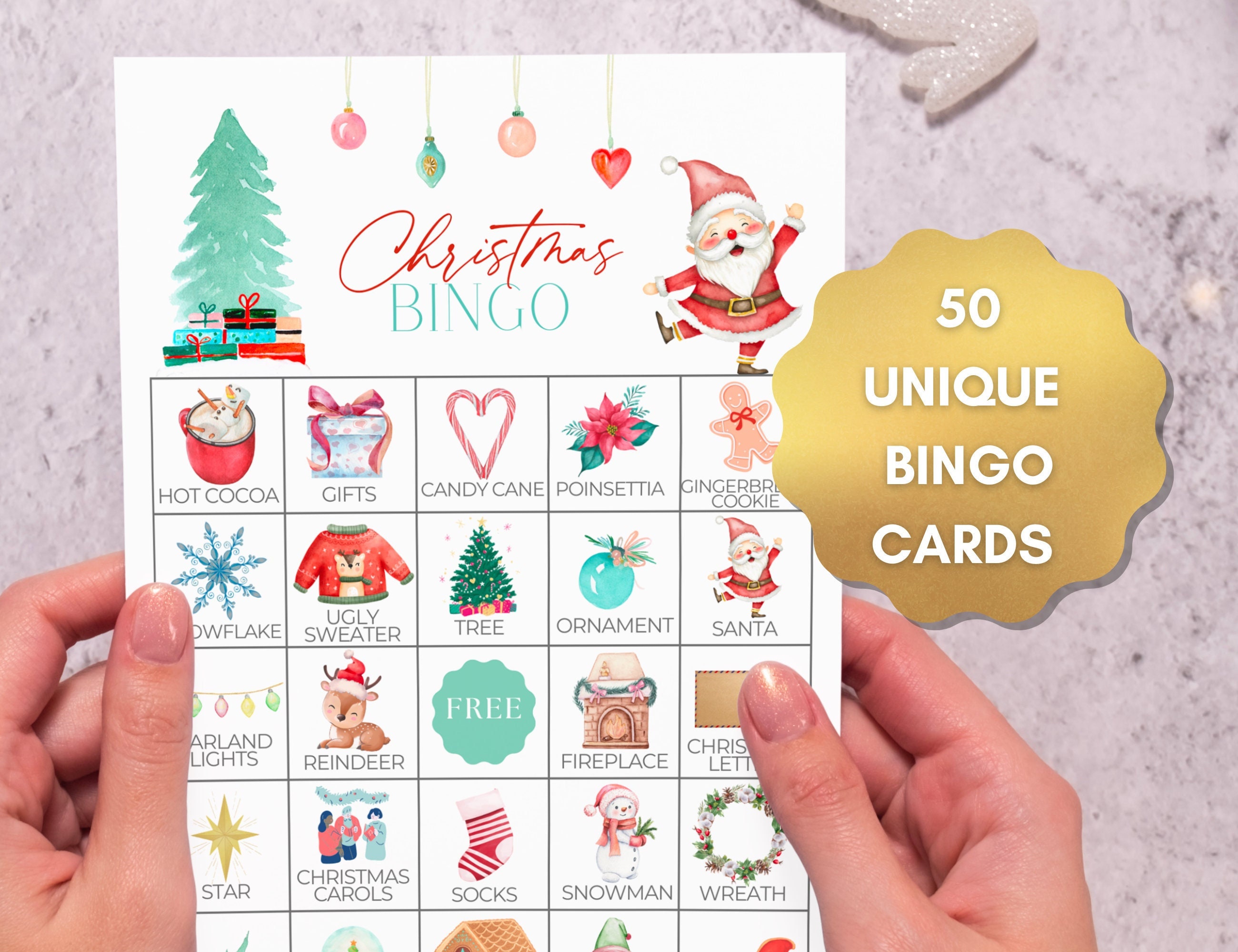 Christmas Bingo Printable Game for Kids, Family and Friends, 50 Unique ...