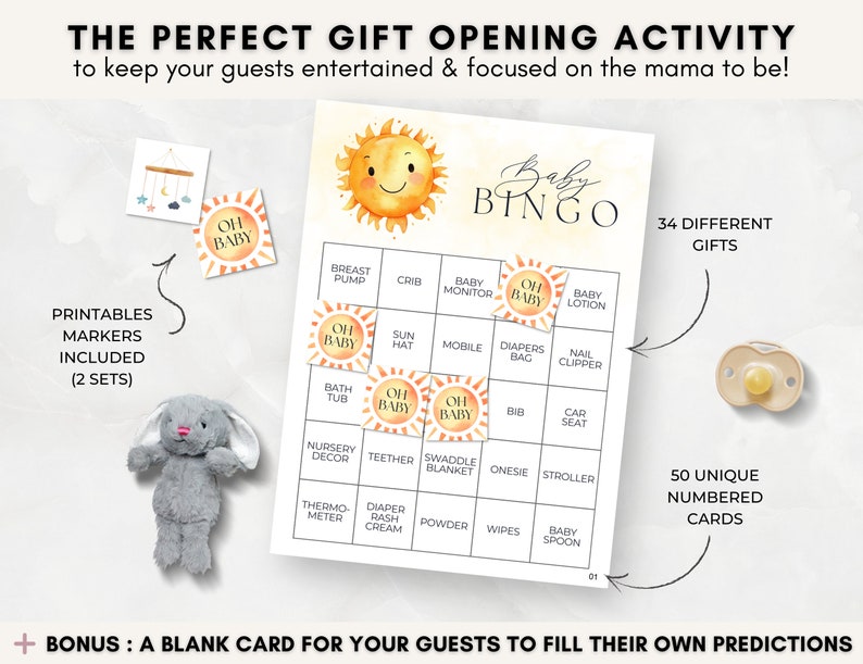 Sunshine Baby Shower Game Bingo Prefilled Cards Here Comes - Etsy