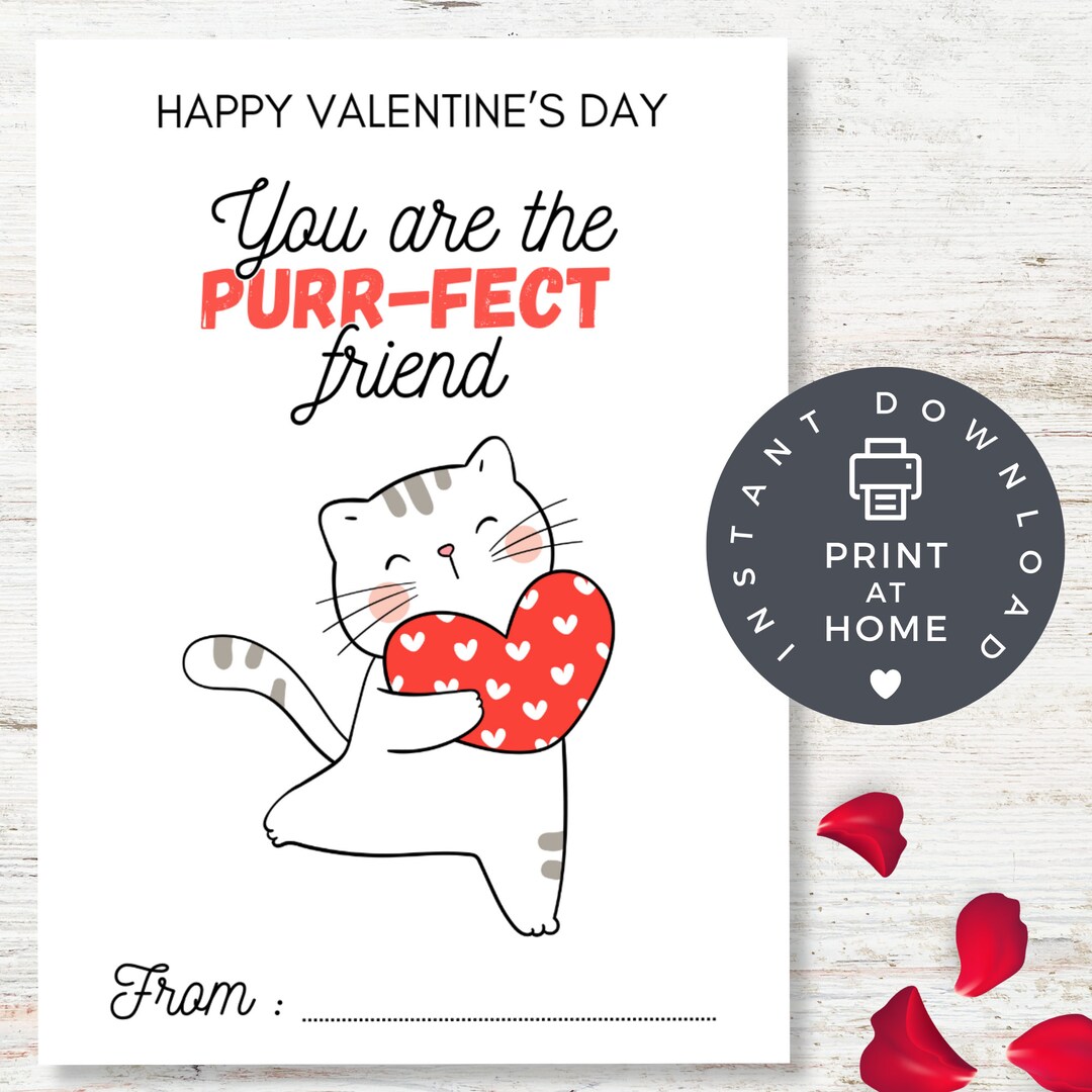 Cat Valentines Day Cards for Kids, Cute Kitty Printable Valentines ...