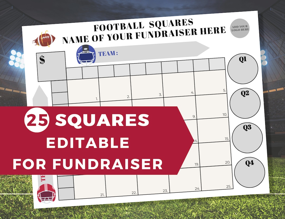 Editable Football Fundraiser Squares, 25 Squares Template,fundraiser ...