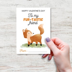 Printable Fox Valentines Card for Kids, Cute Forest Animal Valentines ...