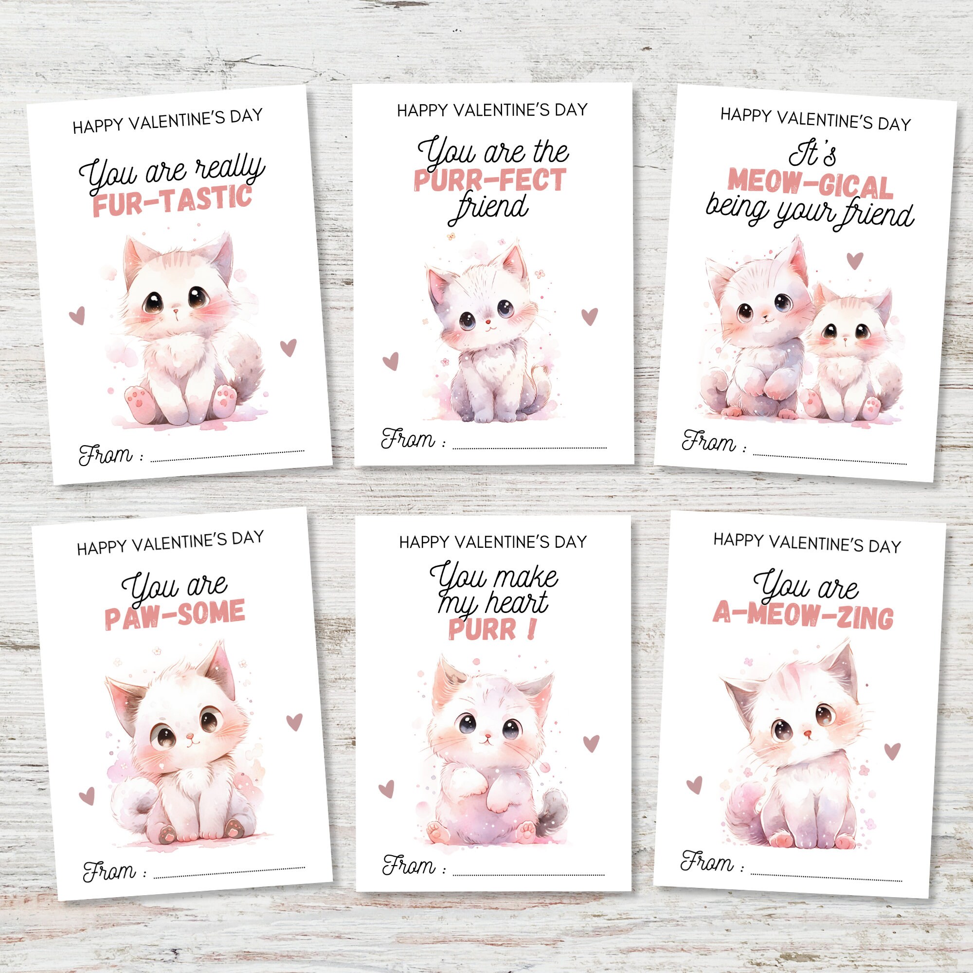 Printable Kitten Valentines Day Cards for Kids, Cute Cat Valentines Day ...