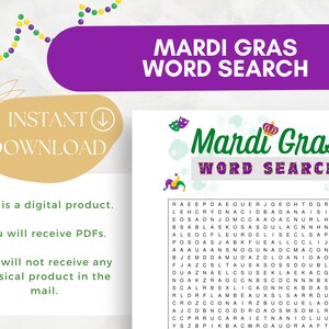 Mardi Gras Word Search Printable for Kids,printable Mardi Gras Games ...
