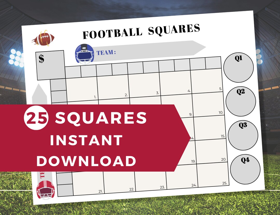25 Football Squares Super Football Party Game Football Etsy