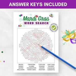 2nd Grade Mardi Gras Word Search Printable for Kids,printable Mardi ...