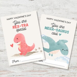 Dinosaur Valentines Day Cards for Kids, 6 Cute Dino Printable ...
